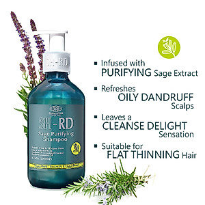 SH-RD Sage Purifying Shampoo for Oily Scalp | Deep Cleansing, Rebalancing, Hydrating Dandruff Scalps | Safe for Flat Hair & All Hair Types, | Sulfate-, Silicone-Free Oil Control Shampoo -6.76oz/200ml