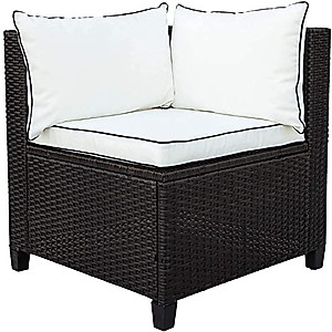 GAOPAN 7 Piece Garden Outdoor Modular Wicker Furniture Set, Sectional Rattan Sofa Patio Lounge & Deep Seating Conversation Furnishings with Cushions,Accent Pillows & Coffee Table, White+Black