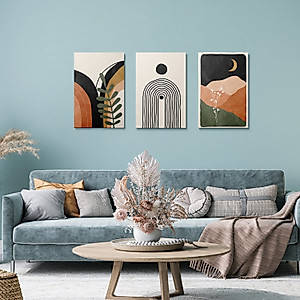 GUBIYU Set Of 3 Boho Wall Decor Mid Century Modern Bedroom Wall Art Minimalist Bathroom Decor Gallery Art Neutral Abstract Geometric Wall Art Prints Canvas Boho Room Decor Black Beige Orange 16"x24"