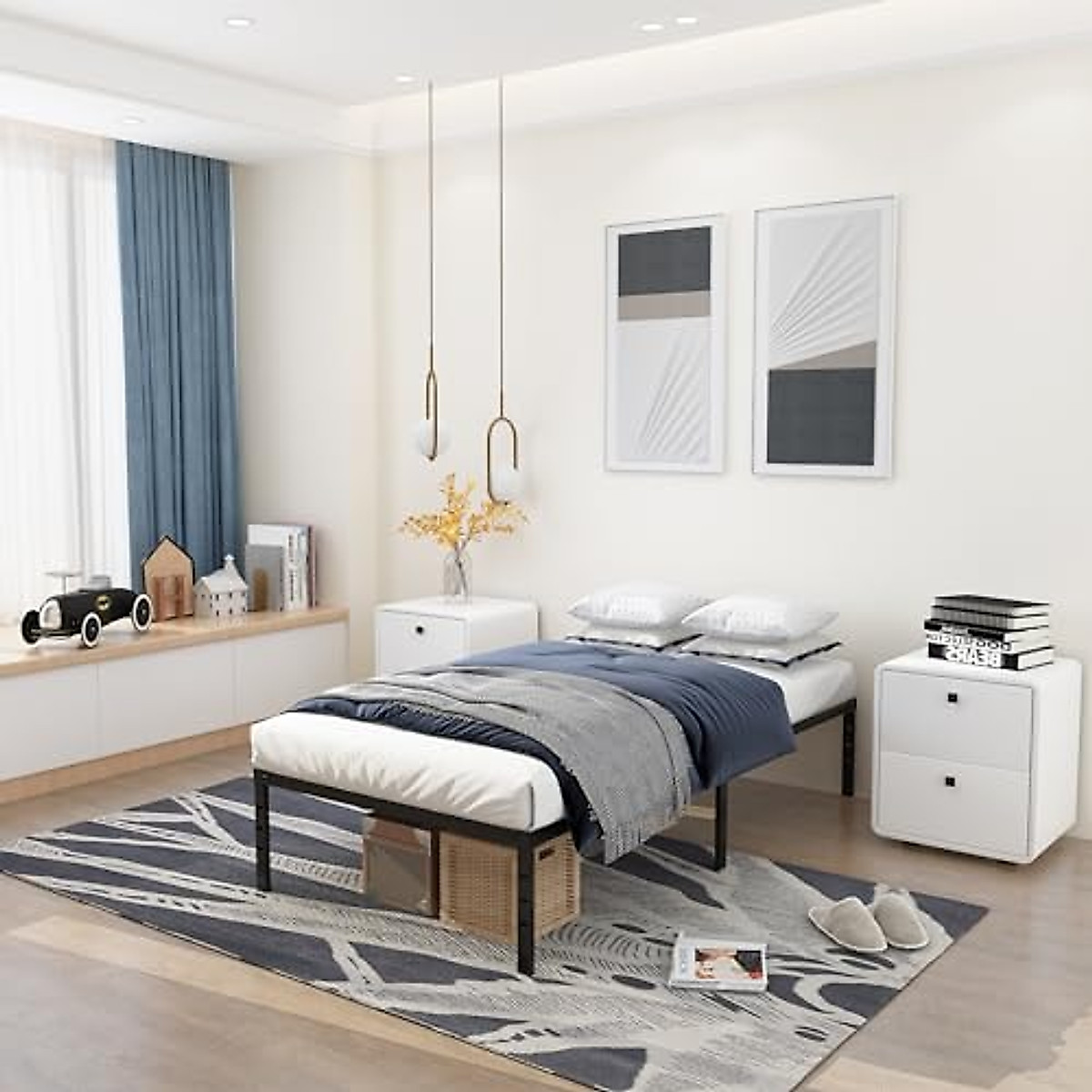 Yedop 18 Inch Twin XL Bed Frames, No Box Spring Needed, 2500 lbs Heavy Duty Steel Slat Support, Non-Slip XL Twin Bed Frame, Metal Platform Bed Frame Twin XL Black