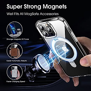 CASEKOO Magnetic Clear for iPhone 13 Pro Case with Invisible Stand [Never Yellow] [Compatible with MagSafe] Protective Shockproof Slim Transparent Phone Cases for Women Men 6.1 Inch 2021, Clear