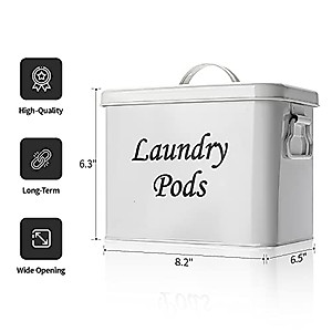 Laundry Pods Container, 3.8Qt Hold 88 Laundry Pods Storage Holder, White Laundry Storage Container White Rustic Tin Laundry Room Organizing Box Reusable Farmhouse Decoration