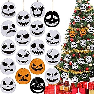 Qiyaz 36 Pcs Wooden Christmas Tree Decorations Pumpkin Copper Hanging Wooden Ornament Decorations White Orange Pumpkin Christmas Tree Party Supplies