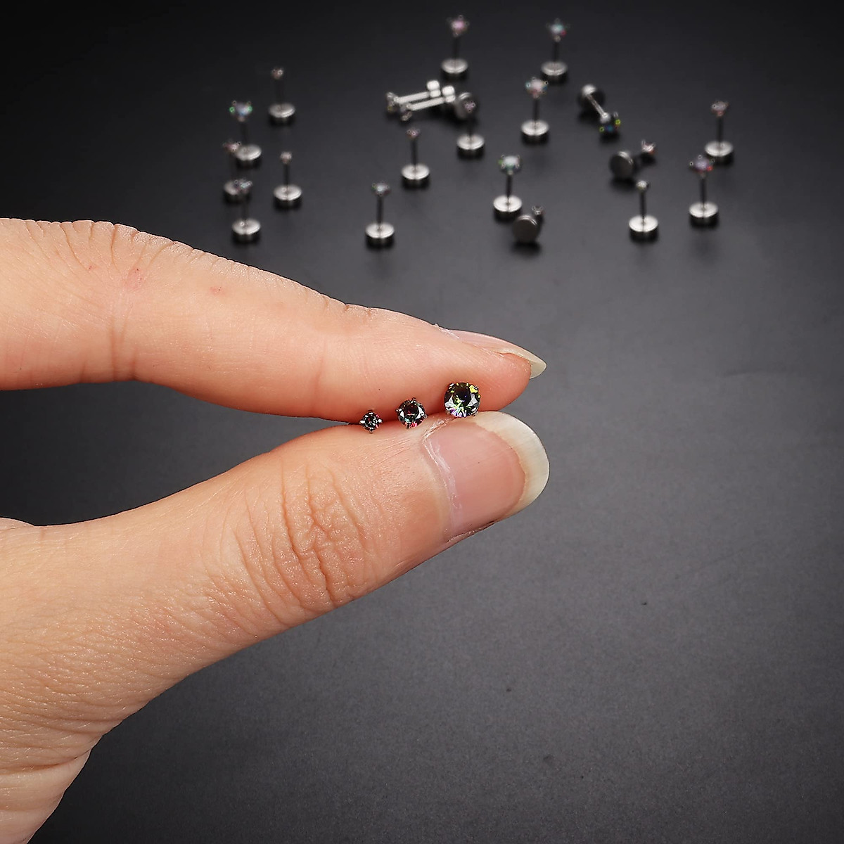 JOERICA 12Pairs 20G Stainless Steel CZ Stud Earrings for Women Men Cartilage Helix 2mm Stud Earrings Set Round Cubic Zirconia Screw Flat Back Stud Ear Piercing