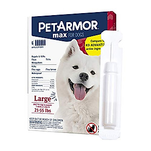 PetArmor Max Flea, Tick and Mosquito Prevention for Large Dogs (21 to 55 Pounds), Topical Dog Flea Treatment Repels and Kills, 6 Month Supply
