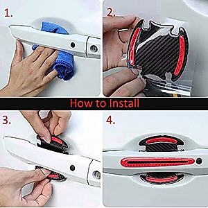 XhuangTech 8pcs Universal 3D Carbon Fiber Car Door Handle Paint Scratch Protector Sticker Auto Door Handle Scratch Cover Guard Protective Film Car Outdoor Safety Reflective Strips (Red)
