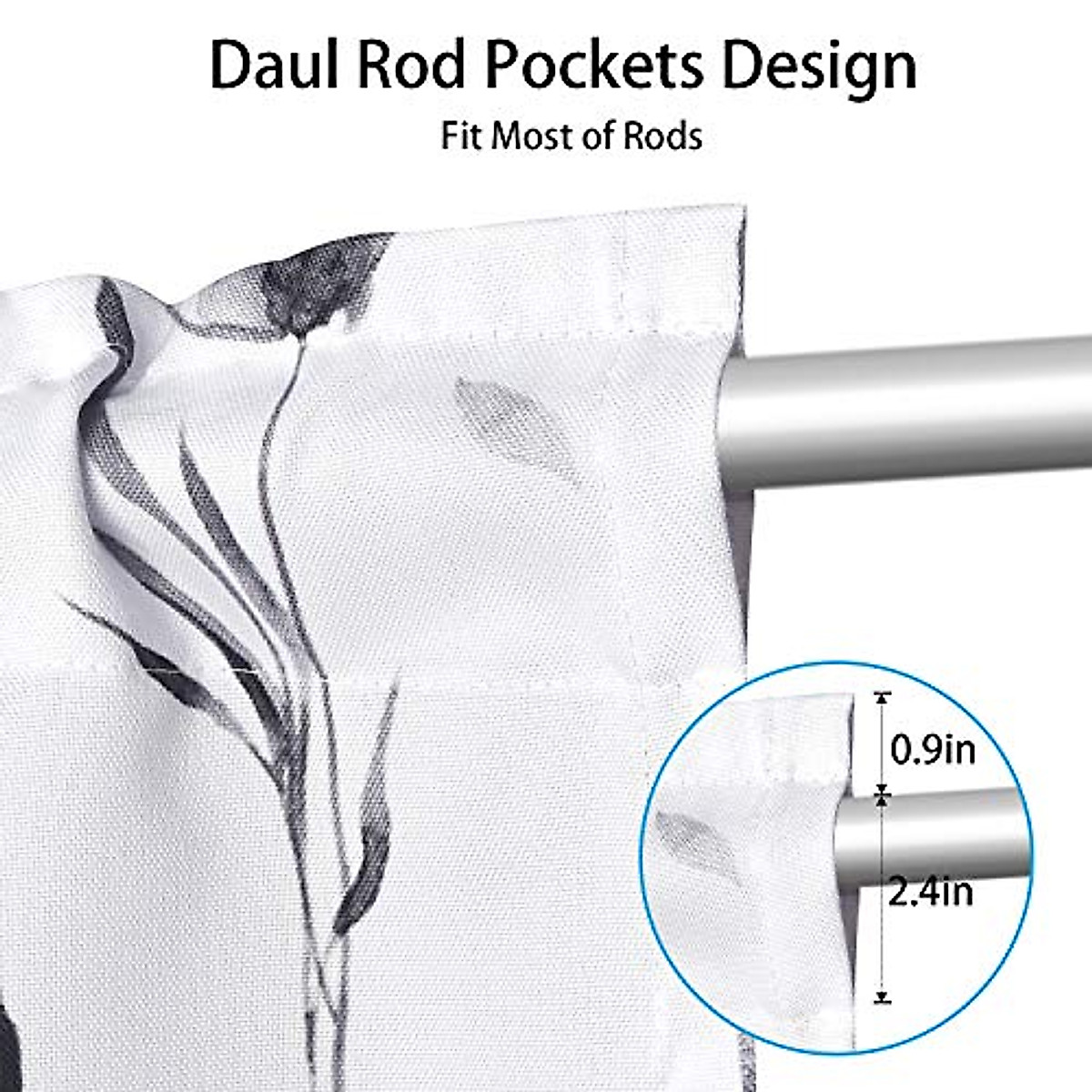 VERTKREA Curtains Flower Watercolor Window Drapes Blue Valance 52 × 18 Inches Flower and Leaves Rod Pocket Valances for Kitchen Bathroom Living Room Bedroom Nursery 1 Panel