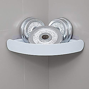 Lofiu Adhesive Corner Wall Storage Shelf with 3 Hooks NO-Drilling Hanging Rack Basket Holder Organizer for Kitchen Bathroom (Blue)