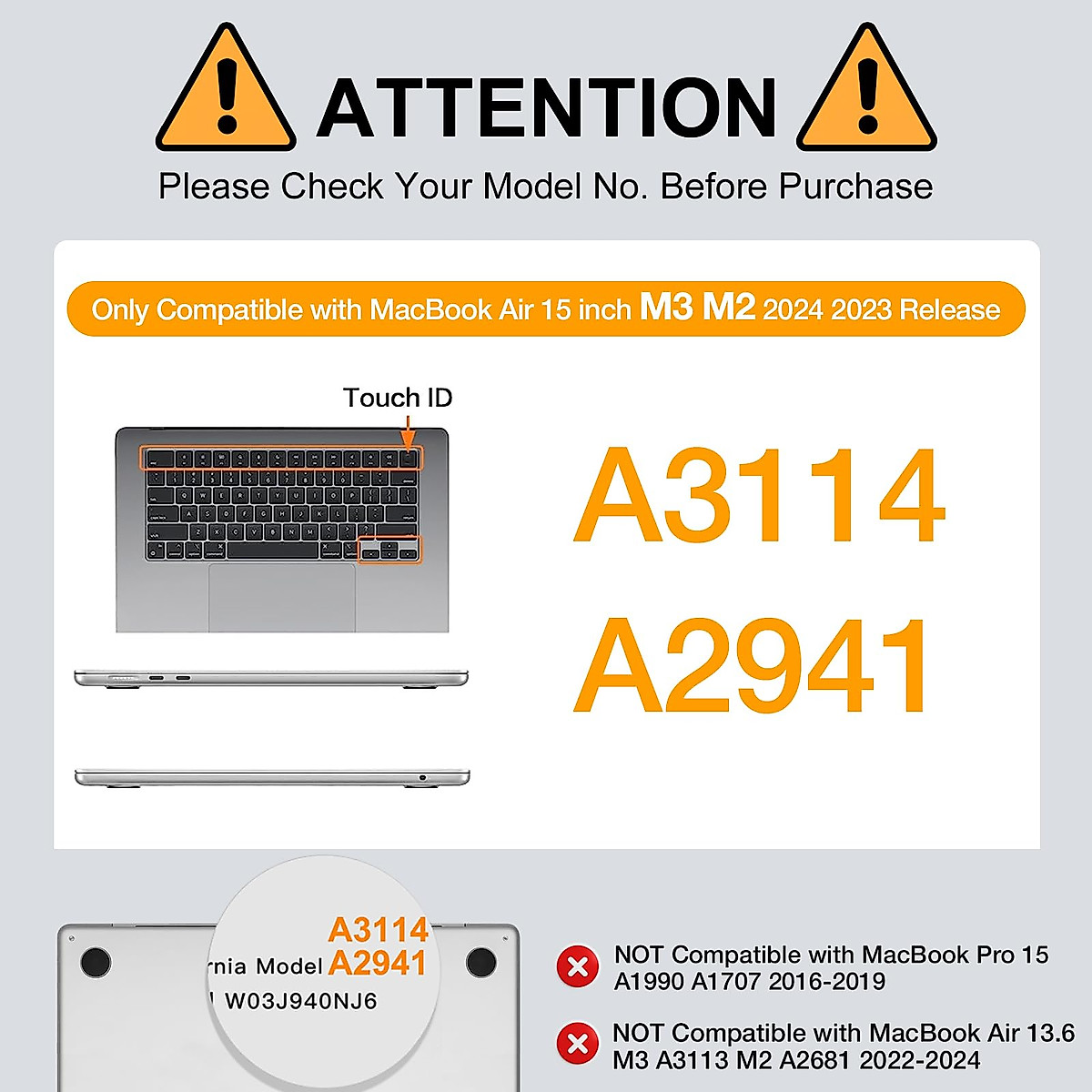 MOSISO Compatible with MacBook Air 15 inch Case 2023 2024 Release M3 A3114 M2 A2941 with Liquid Retina Display & Touch ID, Protective Plastic Hard Shell Case Cover, Lavender Gray