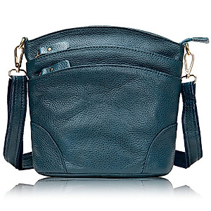 Karoukee Classic Small Cross Body Bag for Women Simple Genuine Leather Cell Phone Shoulder Handbag Purse with Multi Zipper Pockets, Blue