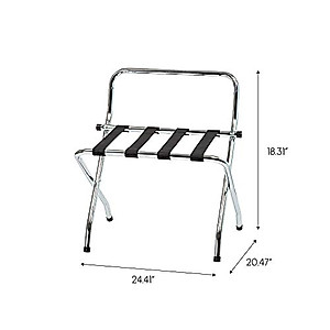 IRIS USA Steel Folding Foldable Luggage Rack Suitcase Stand Shelf with Support Bar, Space Saving for Guest Room, Bedroom, Hotel, Holds up to 110 lbs, Chrome Silver