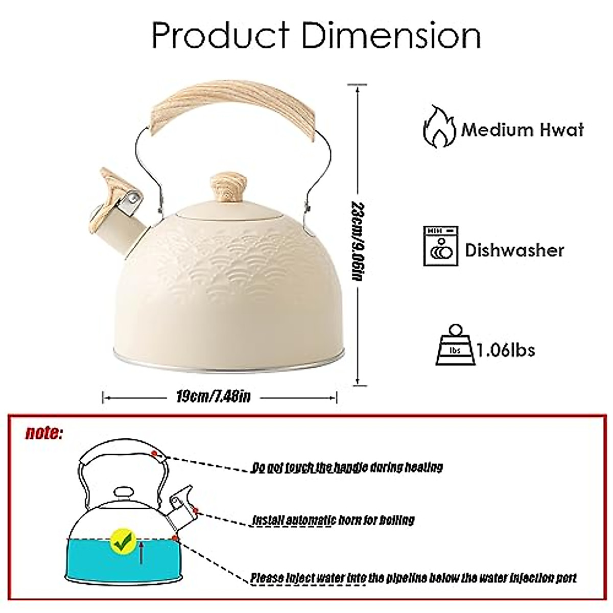 2.5L Stainless Steel Tea Kettle Teapot with Foldable Anti-Heat Handle,for Gas Hobs, Induction and Electric Hobs▂19 * 23cm/7.48"*9.06"