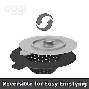OGGI Silicone Sink Strainer & Stopper Set- Great Kitchen Sink Strainer, Silicone Drain Stopper, Sink Drain Strainer, Sink Plug 4.6˝ Diameter Rim, Black