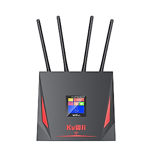 KuWFi 4G Router with sim card slot, 4g router unlocked equipped with 2GB Data Support 4G to WiFi/4G to wired Port forwarding High gain 4pcs external antennas for long range 4G signal
