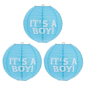 Gadpiparty Gender Reveal Hanging Ornament 3Pcs Party Paper Lanterns Baby Shower Lanterns Round Folding Lanterns Its a Boy Lanterns Birthday Party Hanging Decorations (Sky- Blue) Japandi Decor
