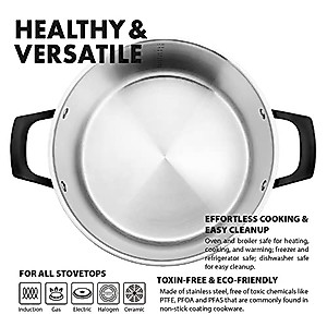 GrandTies Tri-Ply Stainless 3-Piece Induction Pots and Pans Set, Casserole Stockpot, Frying Pan, Kitchen Cooking Pot with Lid and Black Metal Handle, Dishwasher Safe Cookware