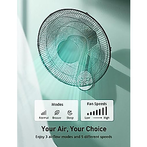 PARIS RHÔNE Wall Mount Fan with Remote,16 Inch Wall Fan with 5 Blades, 5 Speeds, 8 Hour Timer, 90° Oscillating Quiet Wall Fan with Remote for Home Office Bedroom Living Room Garage