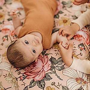 Fitted Crib Sheet - Garden Floral Pattern Design, Woven 100% Cotton (Rose Pink, Regular (28x52x9) in)