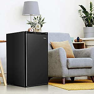 COSTWAY Compact Refrigerator, Single Door 3.2 CU.FT. Mini Fridge Compartment with Adjustable Thermostat and Removable Glass Shelves, Freezer Cooler Fridge for Dorm Apartment Office, Black