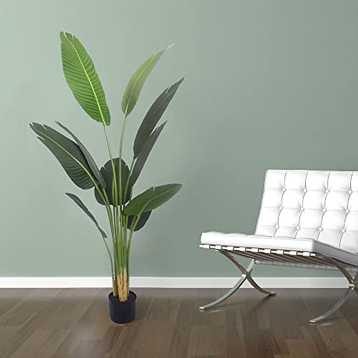 Softflame 5ft Bird of Paradise Palm Artificial Tree, Tropical Plants in Pot, Real Touch Technology, Artificial Plant with 3 Trunks, Perfect for Home Office Indoor Decoration