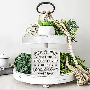 Wedding Ceremony Wooden Box Sign Desk Decor Rustic Pick a Seat Not a Side Wood Block Plaque Box Sign for Home Wedding Reception Table Decoration (5 X 5 Inch)