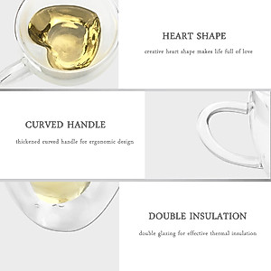 Asng Heat resistant creative double layer heart cup cup clear glass milk cup tea milk cup cup coffee cup (240ML/8oz)
