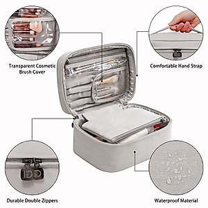 KTMOUW Makeup Bag Waterproof Cosmetic Bag Leather Makeup Travel Bag Portable Makeup Brush Bag Multifunctional Makeup Organizer Bag for Women Girls, 2-Pack, Grey