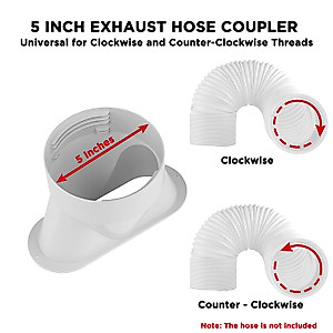 TURBRO 5 Inch Portable Air Conditioner Universal Exhaust Hose Clockwise Thread with Window Vent Kit