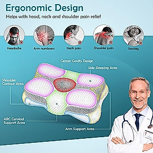 VIEWALL Cervical Pillow for Neck Pain Relief, Ergonomic Memory Foam Pillows Contour Orthopedic Neck Support Pillows for Side, Back and Stomach Sleepers (White & Grey, Standard Size)