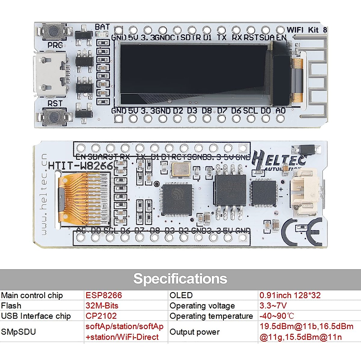 MakerFocus ESP8266 Development Board WiFi Kit 8 Support WiFi Integrated CP2104 4MB SPI Flash with 0.91 Inch OLED Display for Ar duino IDE NodeMCU LUA