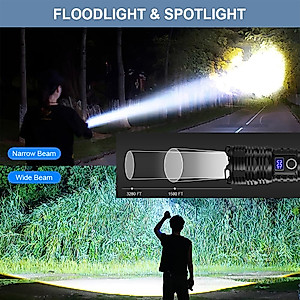 taoquwe Flashlights High Lumens LED Rechargeable, 900,000 Lumen Brightest Flash Light, High Power Flashlight USB with 5000 mAh Capacity, Waterproof Handheld LED Flashlight for Camping Hiking