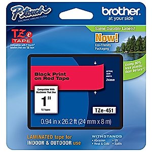 Genuine Brother 1" (24mm) Black on Red TZe P-Touch Tape for Brother PT-540, PT540 Label Maker