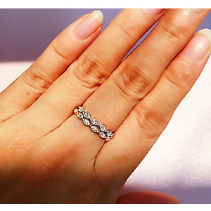 BeFab Sterling Silver Half Eternity Band Petite Milgrain Band Marquise & Dot Ring Stacking Thin Band (Silver, 6)