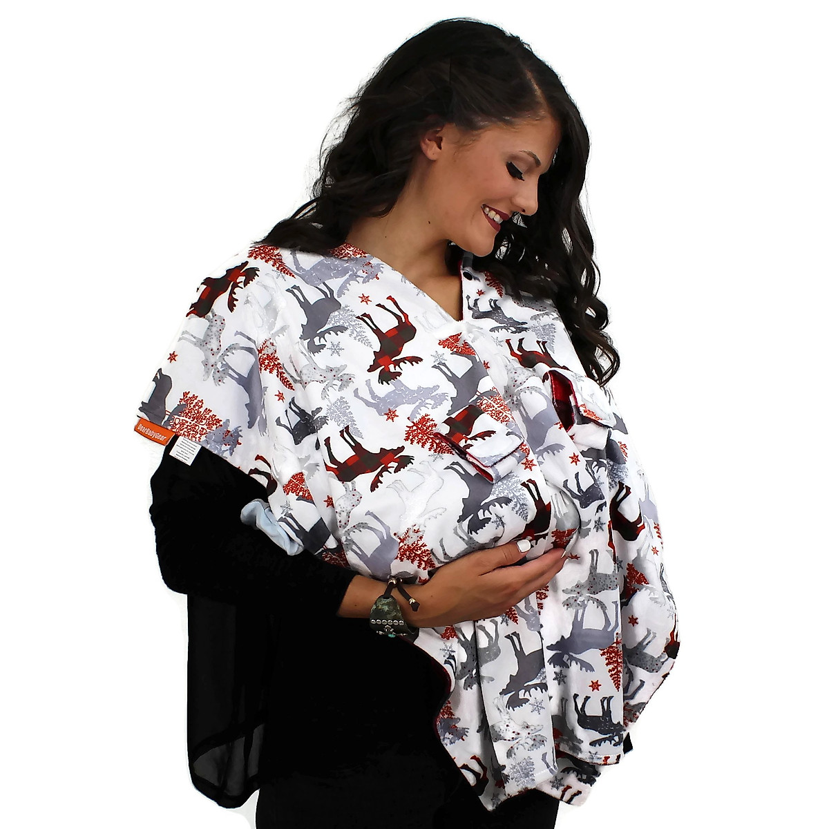 Dear Baby Gear Car Seat Canopy - Unisex Infant Car Seat Cover - Soft and Breathable Fabric - Fits Most Carseats - Winter Moose/Red Black Plaid - 40"x30"