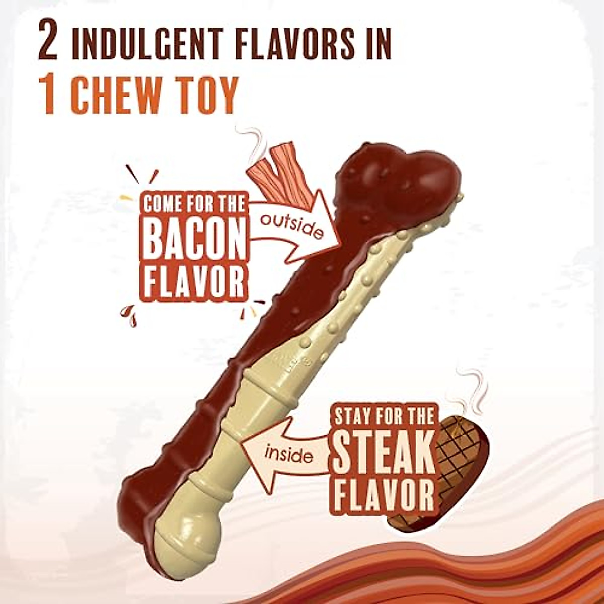 Nylabone Basted Blast Original & Textured Bone Power Chew Toy for Dogs, Dog Toys for Aggressive Chewers, Bacon and Steak Flavor, X-Small - Up to 15 lbs, 2 Pack