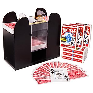 Brybelly 6-Deck Shuffler and 6 Jumbo Index Bicycle Decks - Battery-Operated Electric Shuffle Machine with Cards of Your Choice - Home & Casino Tournaments, Classic Poker, & Trading Card Games (Blue)