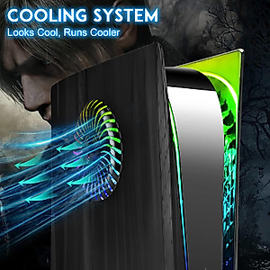 SIKEMAY PS5 Accessories PS5 Plates with RGB LED Light Strip, Console Cover Face Plates Side Shell with Cooling Vents, PS5 Lights 8 Color 400+Effects Kit, Custom Dust Skin - Plating Black