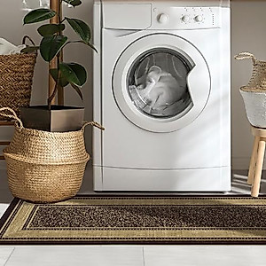 Ottomanson Ottohome Non-Slip Rubberback Bordered Design 2x7 Indoor Runner Rug, 1'10" x 7', Brown