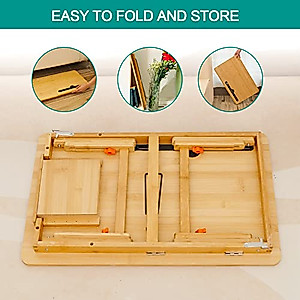Lap Desk, COIWAI Laptop Desk for Bed, Bamboo Adjustable Height Angle Foldable Stand with Tablet Phone Slot Storage Drawer, Portable Tray Table for Netebook Computer Breakfast Work Study Reading Kids