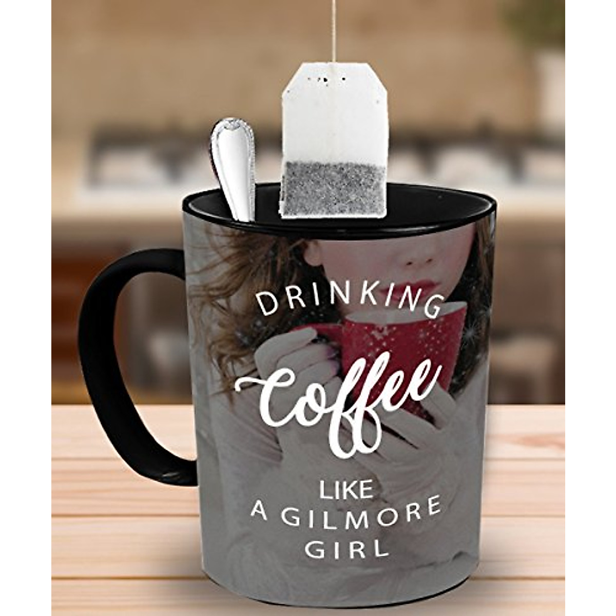 Vitazi Kitchenware Gilmore Girls Gift (15 oz) Drinking Coffee Like a Gilmore Girl Mugs With Quotes and Sayings, Ceramic Coffee Mug - With Image (Black)