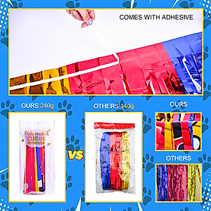 Bupelo Paw Birthday Decorations, 2 Pack Gold Red and Blue Paw Birthday Party Supplies 3.3 x 6.6ft Tinsel Foil Fringe Curtains Photo Booth Props Backdrop Streamers, House Doorway Room Decor for Kids