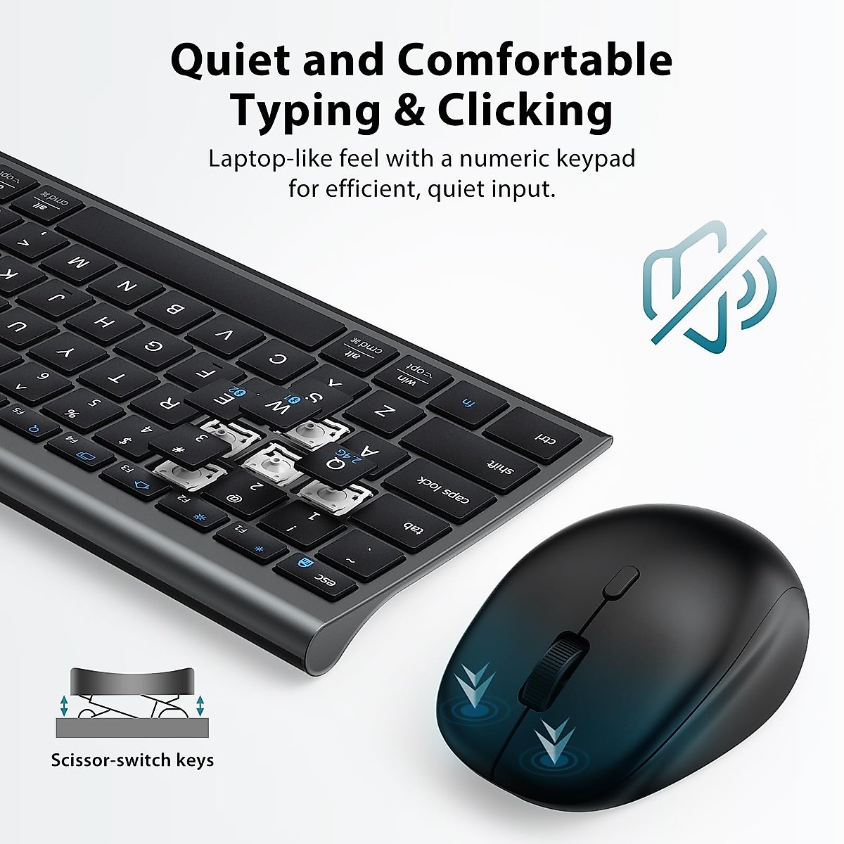 iClever DK05 Bluetooth Keyboard and Mouse Combo - 2.4G Wireless Rechargeable Keyboard Mouse, Compact Design with Numeric Keypad, Multi-Device Connection, Comfortable Typing for PC/Laptop/Windows/Mac