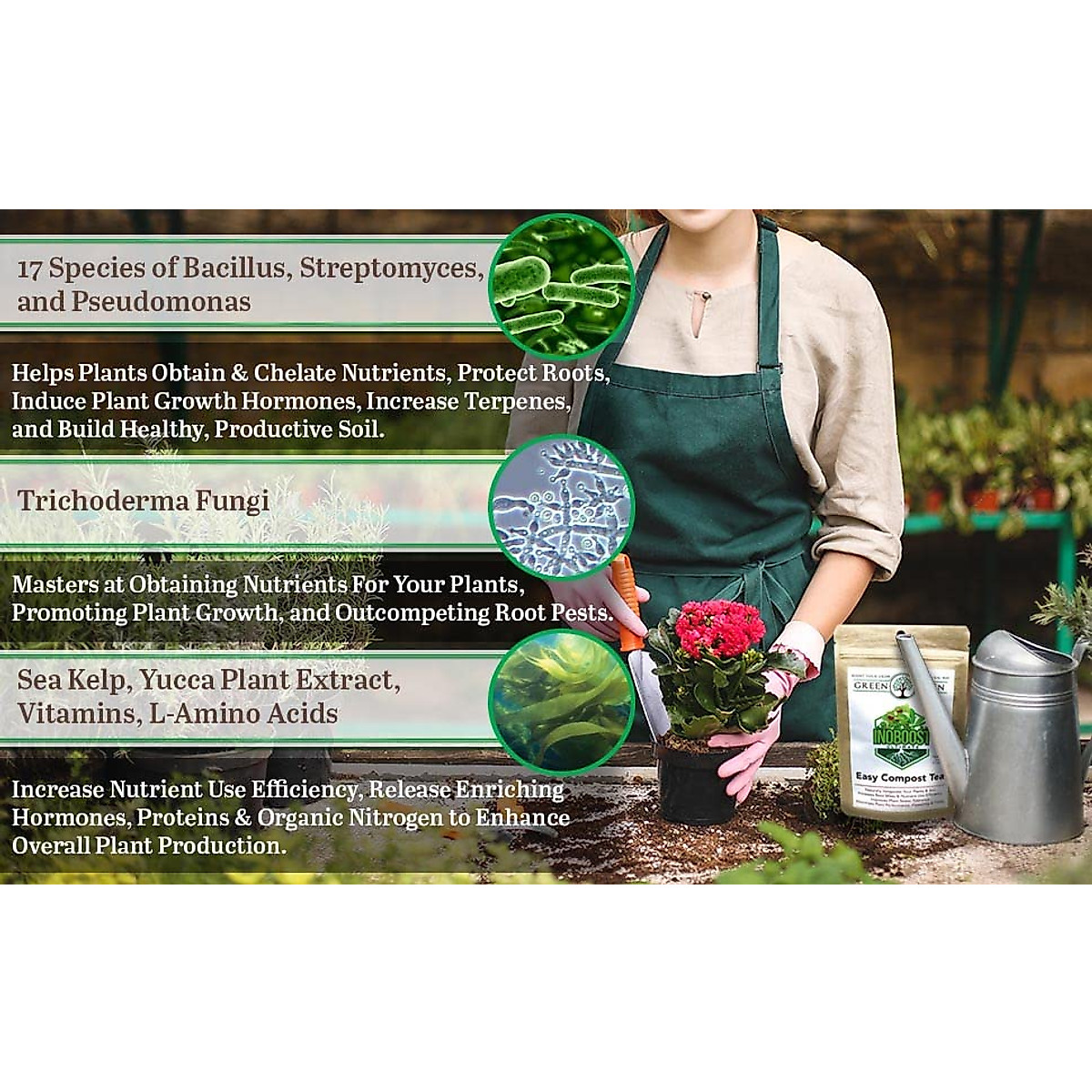 GreenEden InoBoost Ultimate Easy Compost Tea for Plants - Nutrient & Bloom Booster - Soluble Biostimulants for Plant Growth, Flowering & Yields - 8oz. Microbial Inoculant - Super Soil