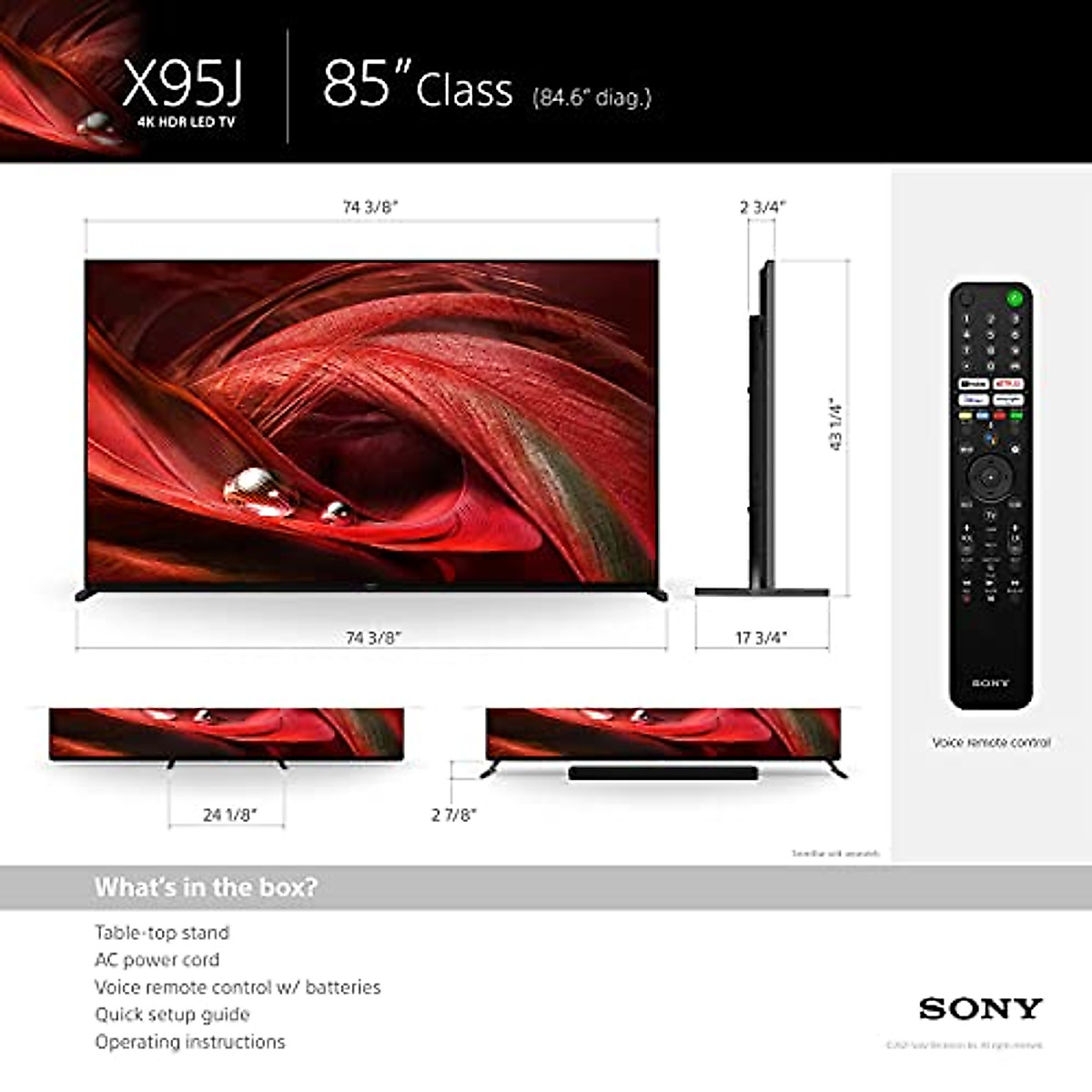 Sony XR85X95J Bravia XR X95J 85" 4K HDR Full Array LED Smart TV with a Austere V Series 4K HDMI Cable 2.5m (2021)(Used)