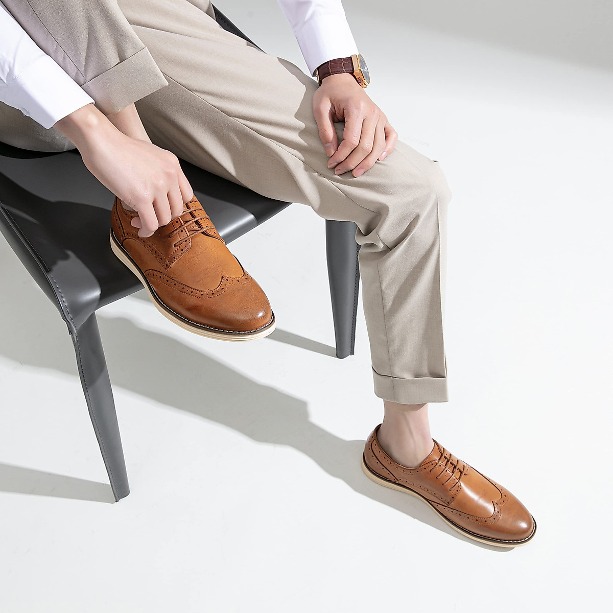 Vostey Men's Casual Dress Shoes Wingtip Oxfords Shoes Business Dress Shoes for Men (BMY617A Brown 10)