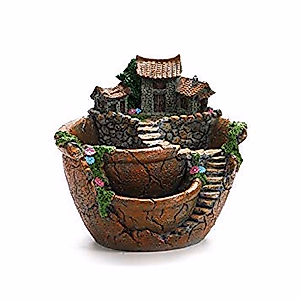 OUNONA Planter Flower Plant Pots Fairy Garden Pot with Sweet House (Orange)