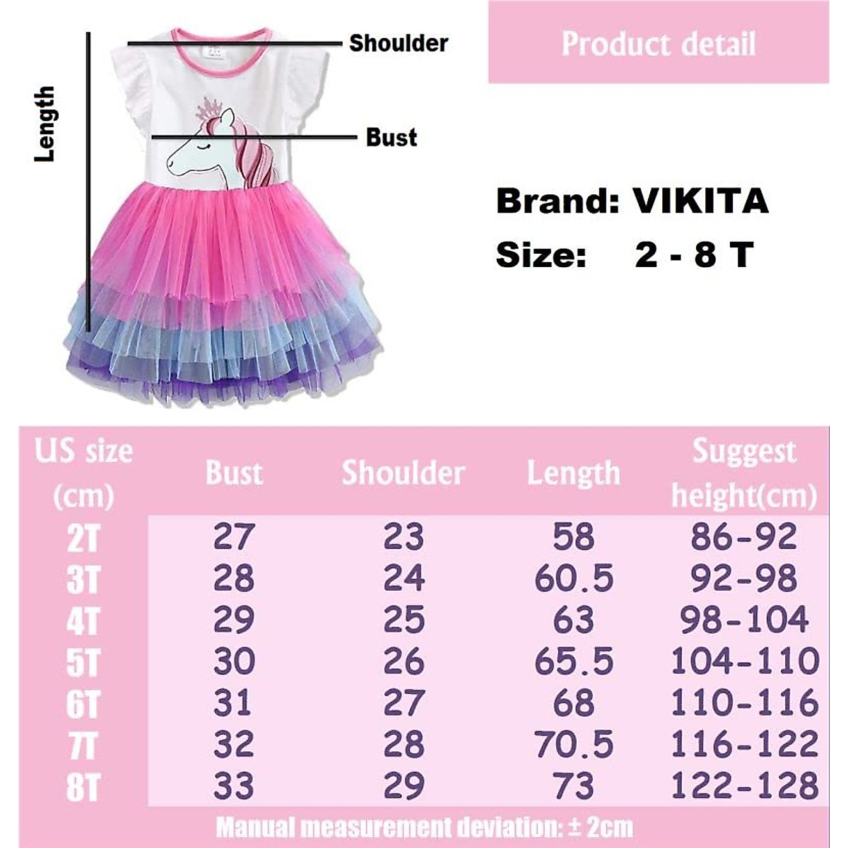VIKITA Girls Summer Cute Princess Sundress Short Sleeve Casual Polyester Dress SH4590 5-6 Years