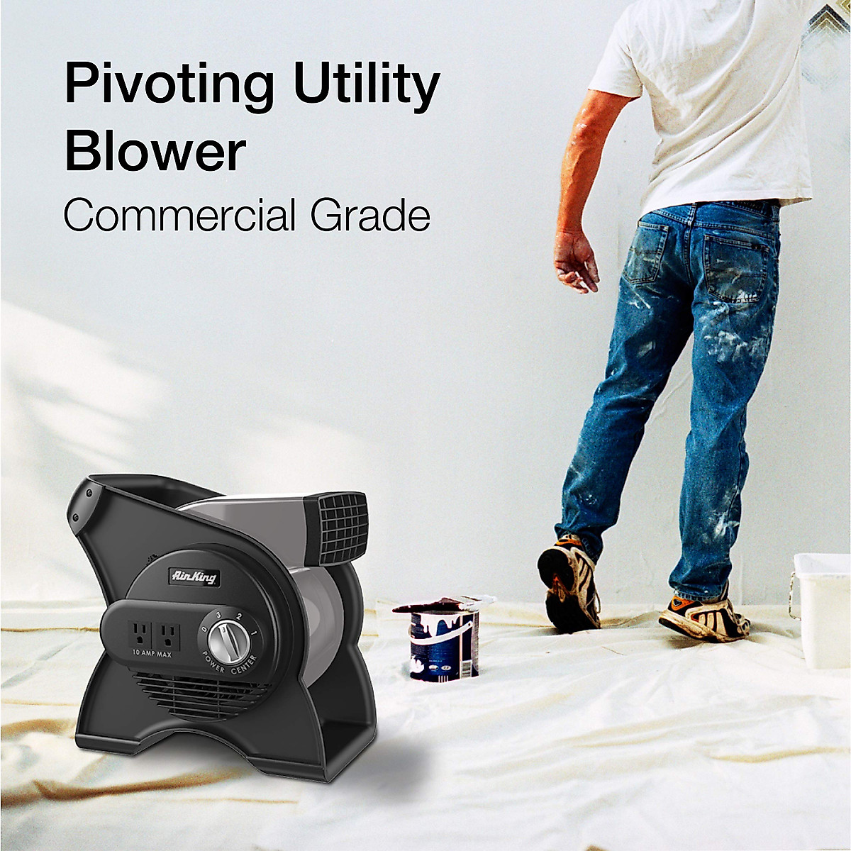 Air King Commercial Grade Pivoting Utility Fan, for Cooling, Ventilating, Exhausting and Drying at Home, Job Site, Work Shop, Construction, 3 Speeds, 11.25", Black, 9550