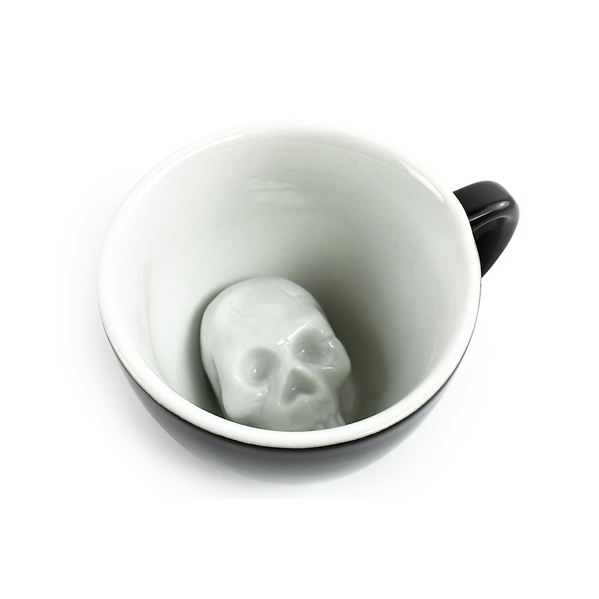 Creature Cups SKULL Ceramic Cup (11 Ounce, Black Exterior) | Hidden 3D Creature Inside Mug Emerges As You Drink | Spooky Creepy Coffee & Tea Cup