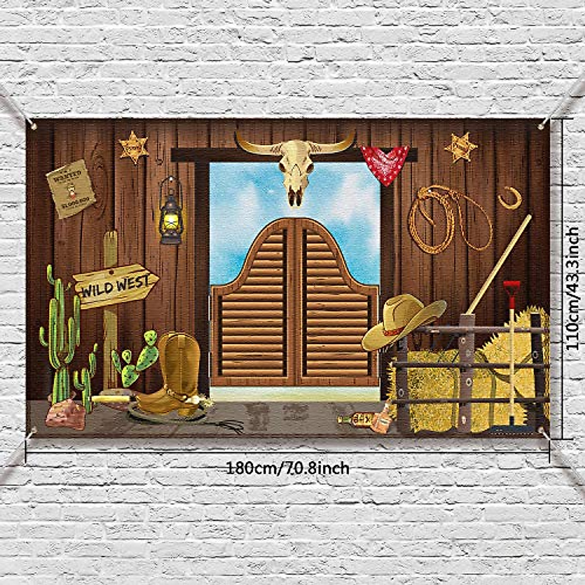 Western Party Supplies, Large Fabric Saloon YeeHaw Western Scene Setters for Western Themed , Wooden House Barn Banner Cowboy Decoration Photo Booth Backdrop Background (Wild West)